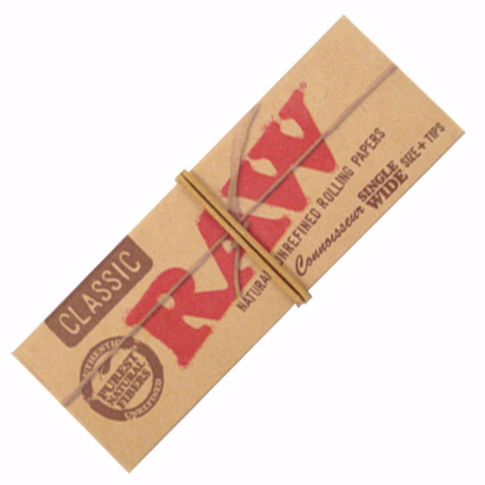 RAW SINGLE WIDE CONNOISSEUR NATURAL UNREFINED ROLLING PAPERS + TIPS ...
