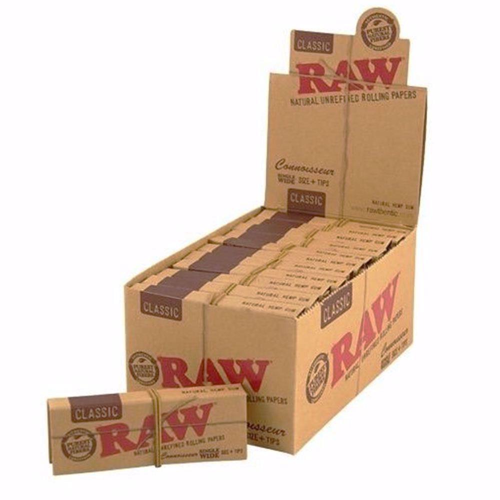 RAW SINGLE WIDE CONNOISSEUR NATURAL UNREFINED ROLLING PAPERS + TIPS | Rolling Ace