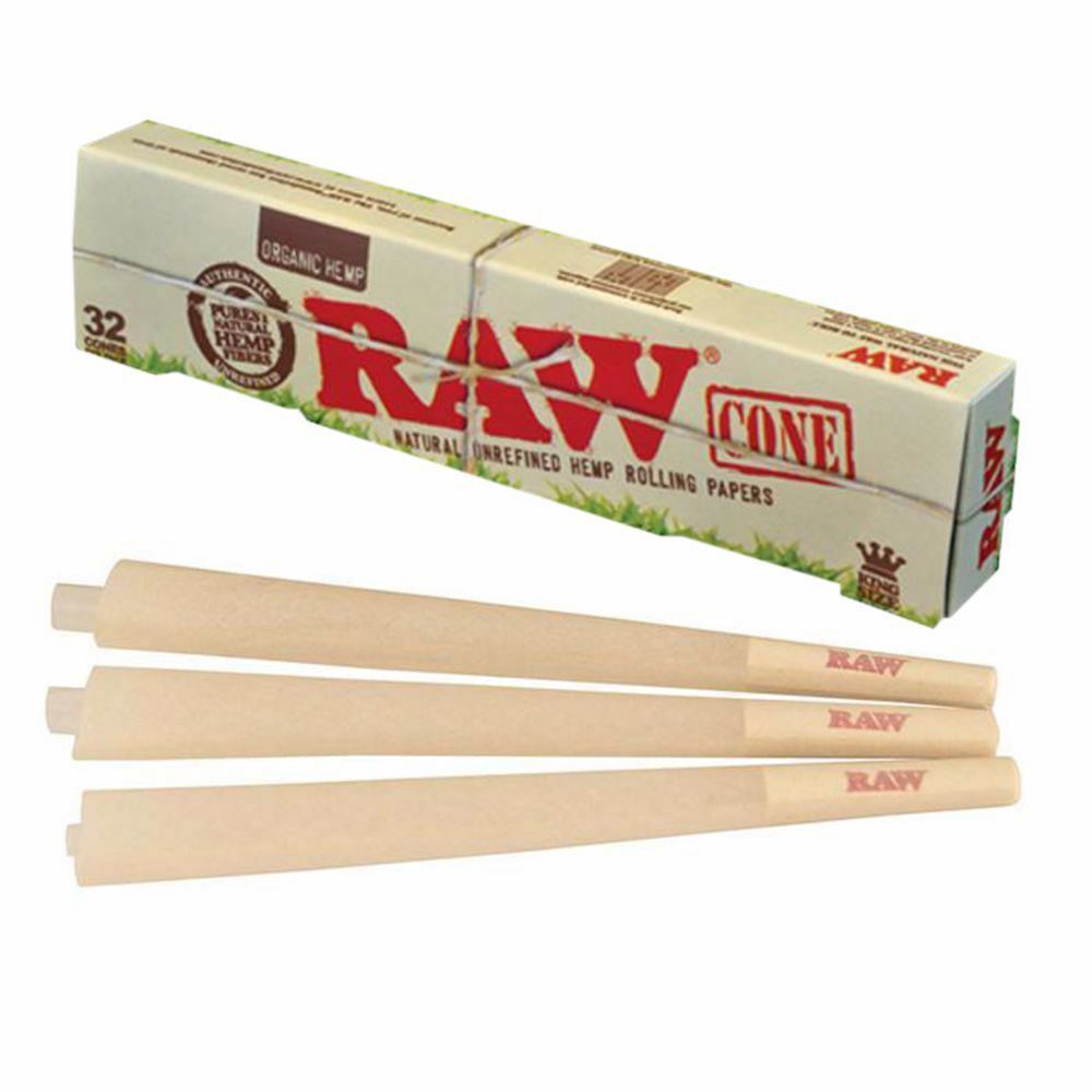 Raw Organic Hemp King Size Pre-Rolled Cones • 32 Pack | Rolling Ace
