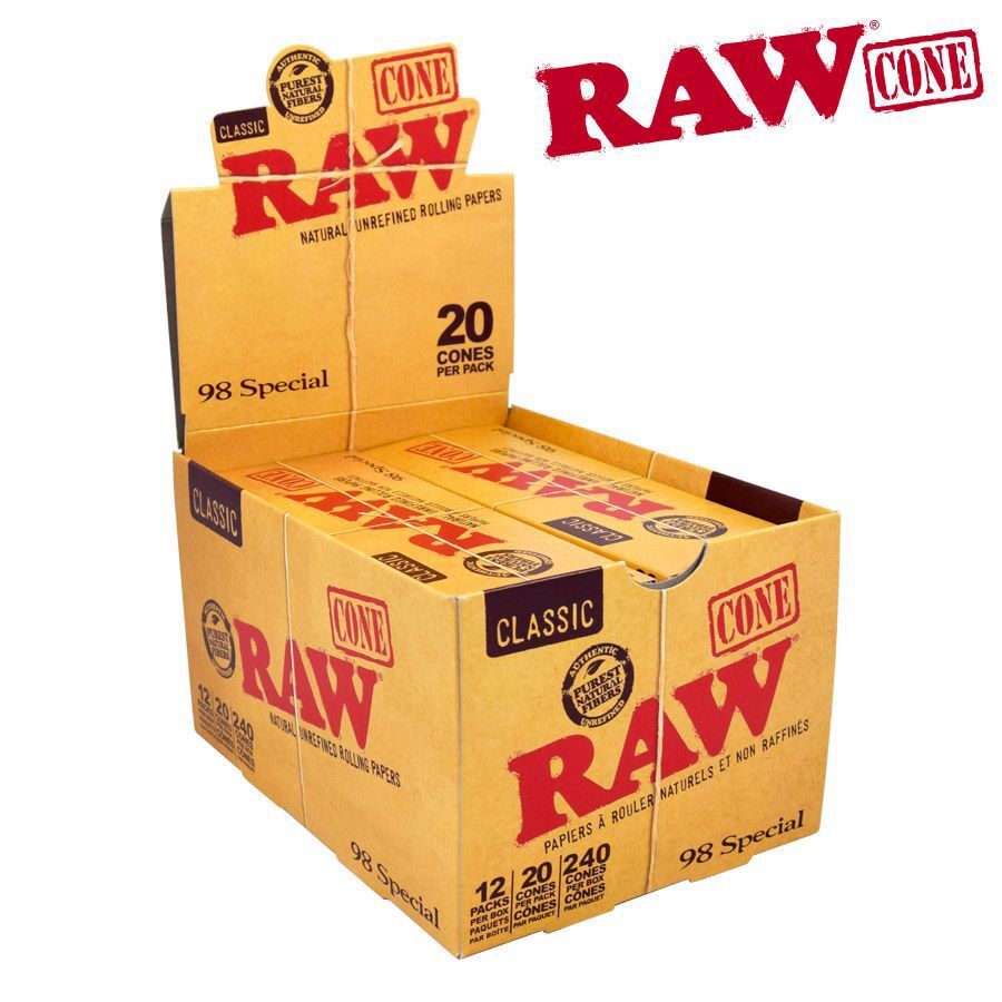 Raw Classic 98 Special Size Pre-Rolled Cones • 20 Pack | Rolling Ace